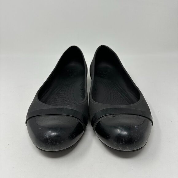CROCS | Shoes | Crocs Patent Cap Toe Slipon Ballet Flat Shoe Black ...